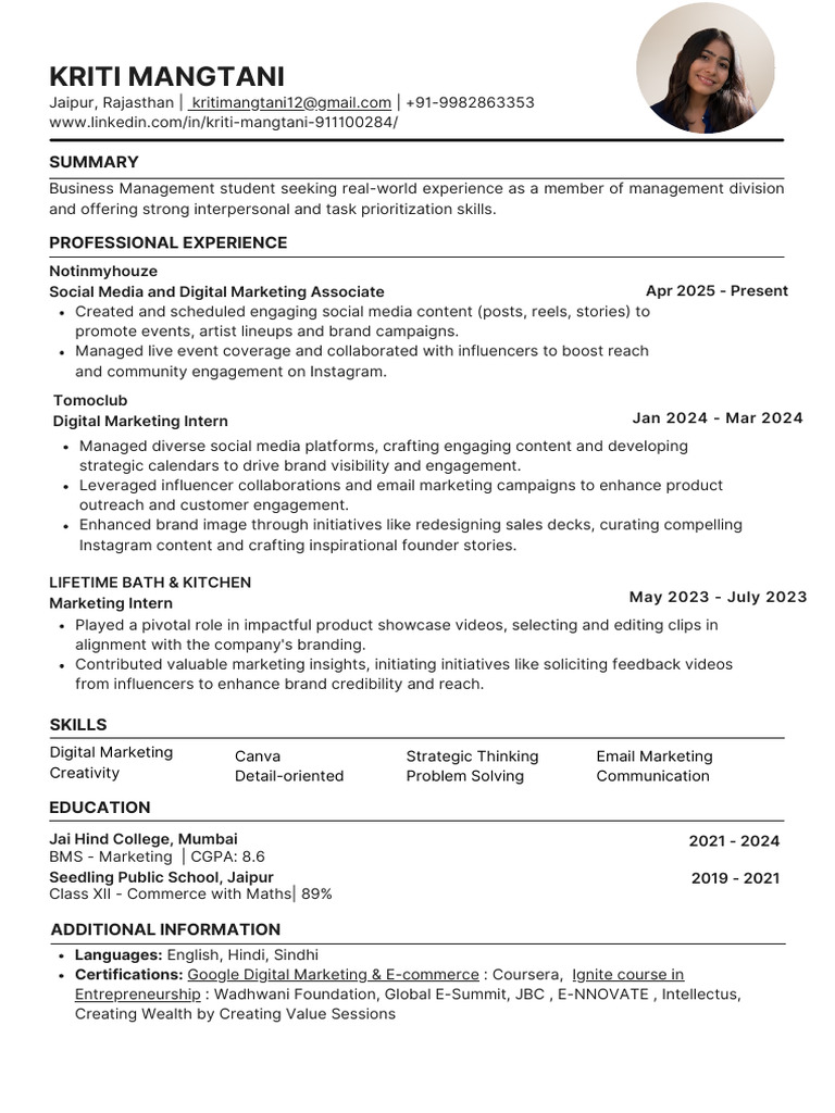 Kriti Mangtani (CV Final) | PDF