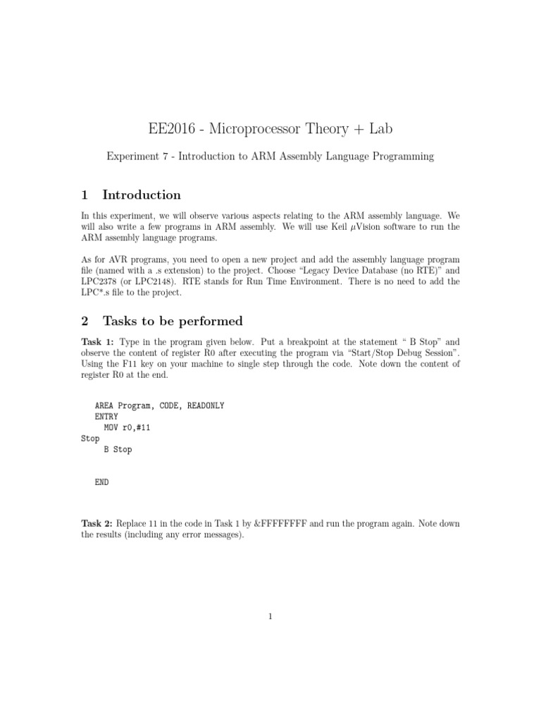 Expt7 ARM Assembly Lang2024 | PDF | Assembly Language | Computer Programming