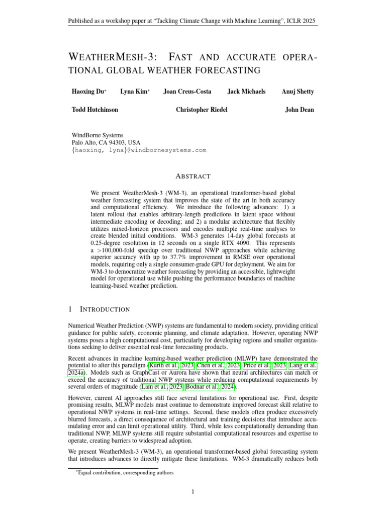 WeatherMesh 3 Fast & Accurate Transformer Based Global Weather ...
