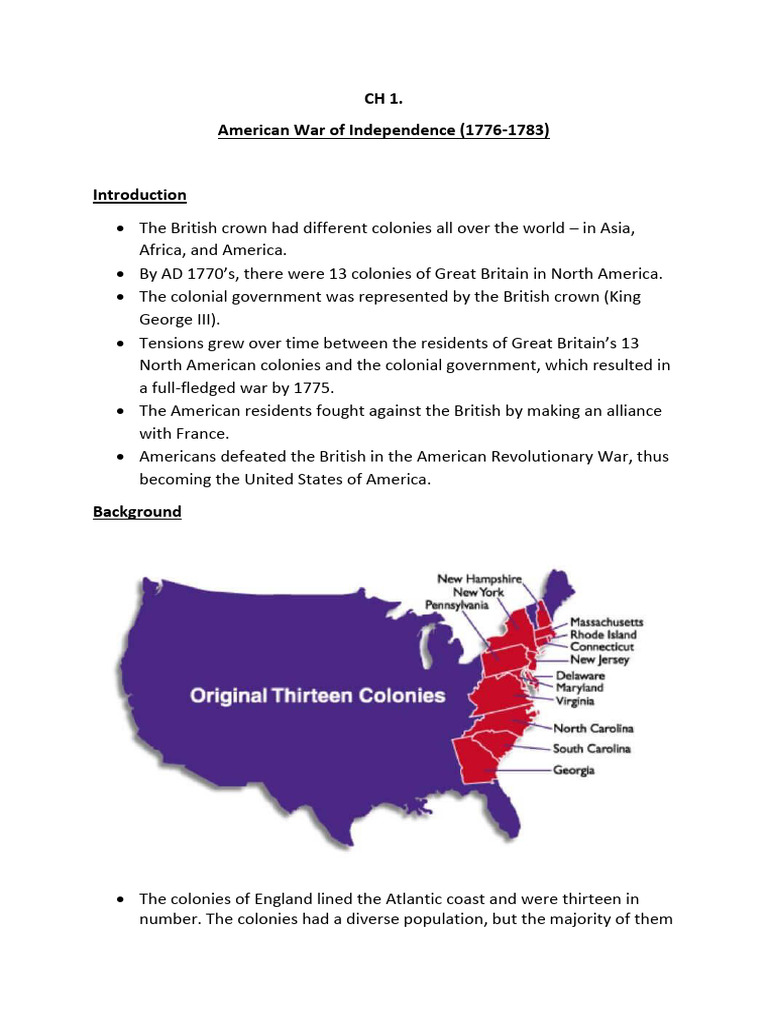 Ch1. American War of Independence | PDF | Thirteen Colonies | The ...