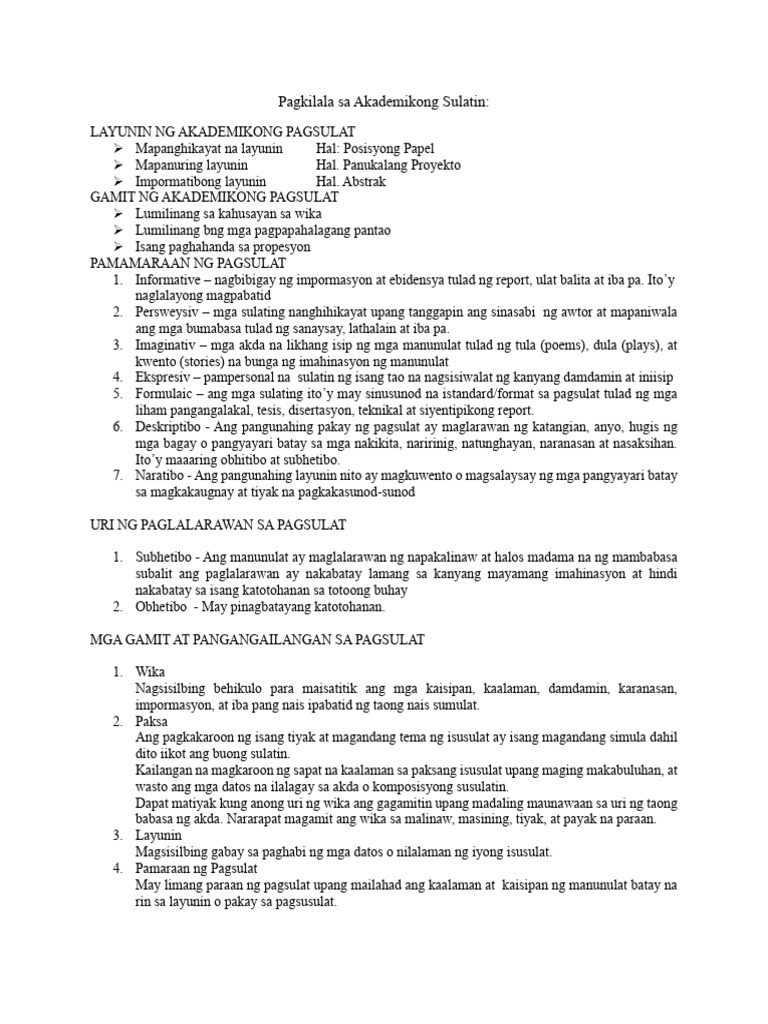 Aralin 2 Pagkilala Sa Layunin Gamit Anyo at Katangian NG Akademikong ...