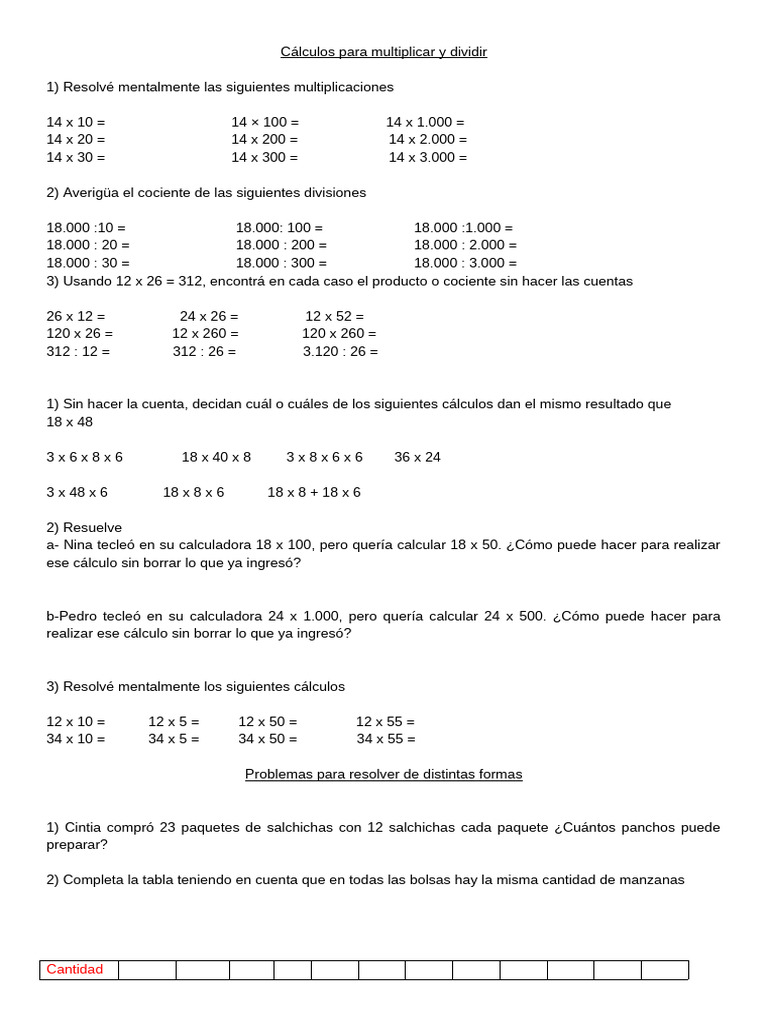 Cálculos de Multiplicación y División | PDF | Verbo | Relaciones ...