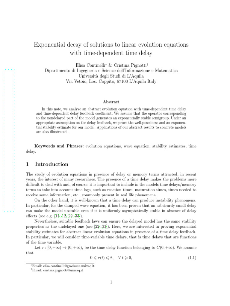 Exponential Decay of Solutions To Linear Evolution Equations With Time ...