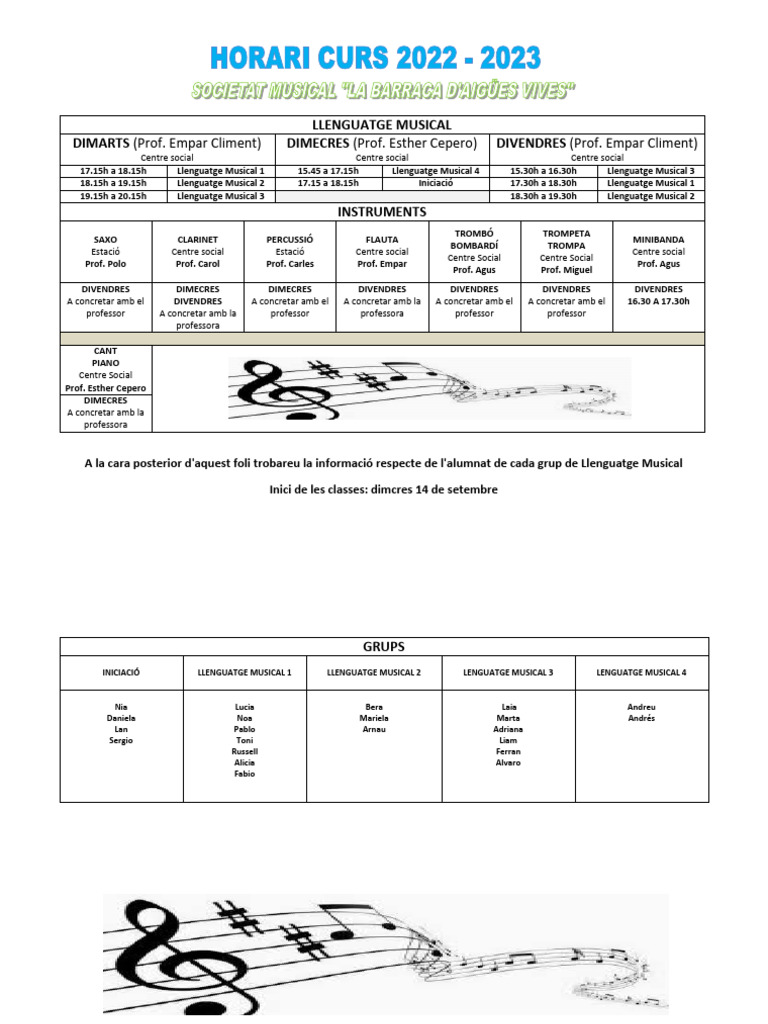 Horario 2022-2023 Barraca Definitiu | PDF
