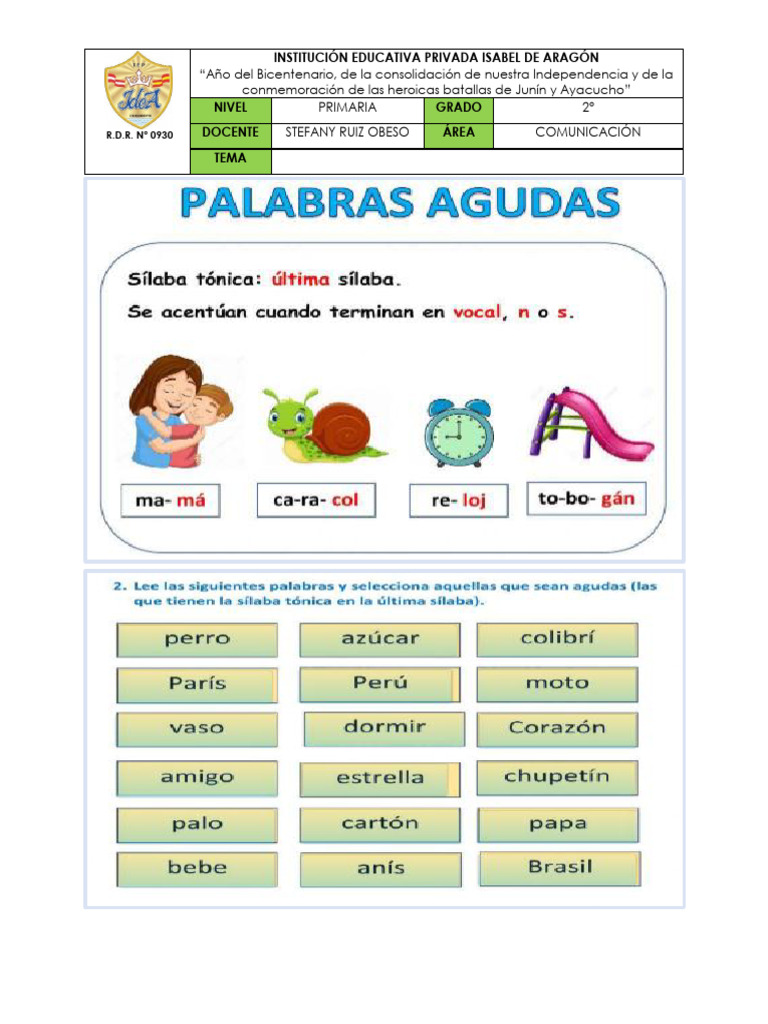 Palabras Agudas | PDF