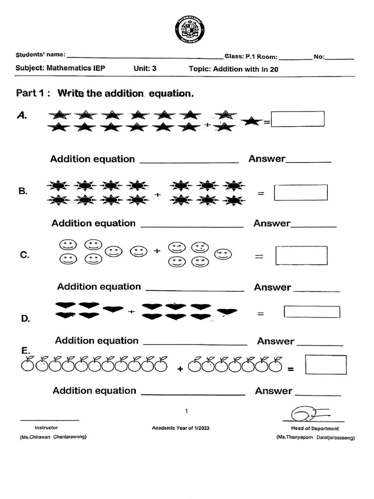 Mathematics Unit3 - Addition With in 20 PDF | PDF