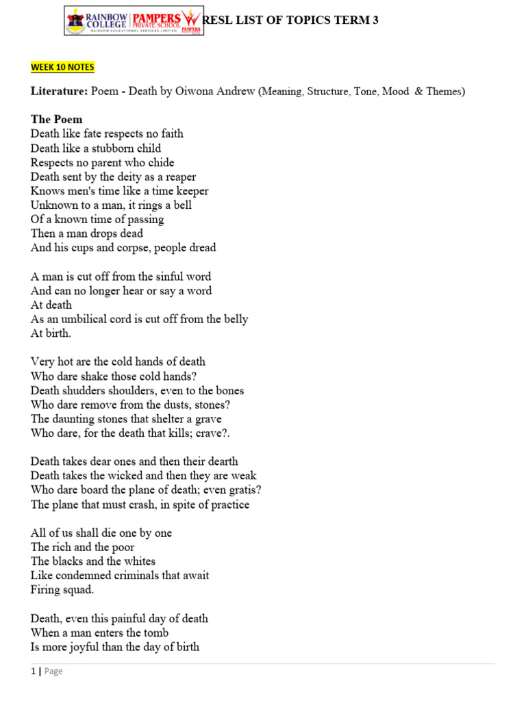 Poem - Death by Oiwona Andrew | PDF