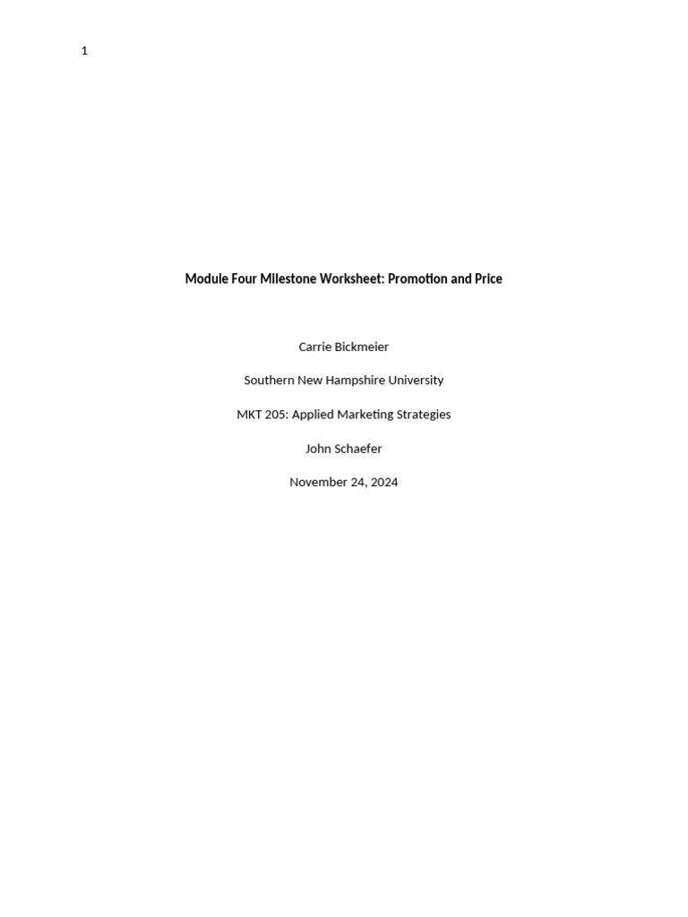 MKT205 Module Four Milestone | PDF | Pricing | Profit (Economics)