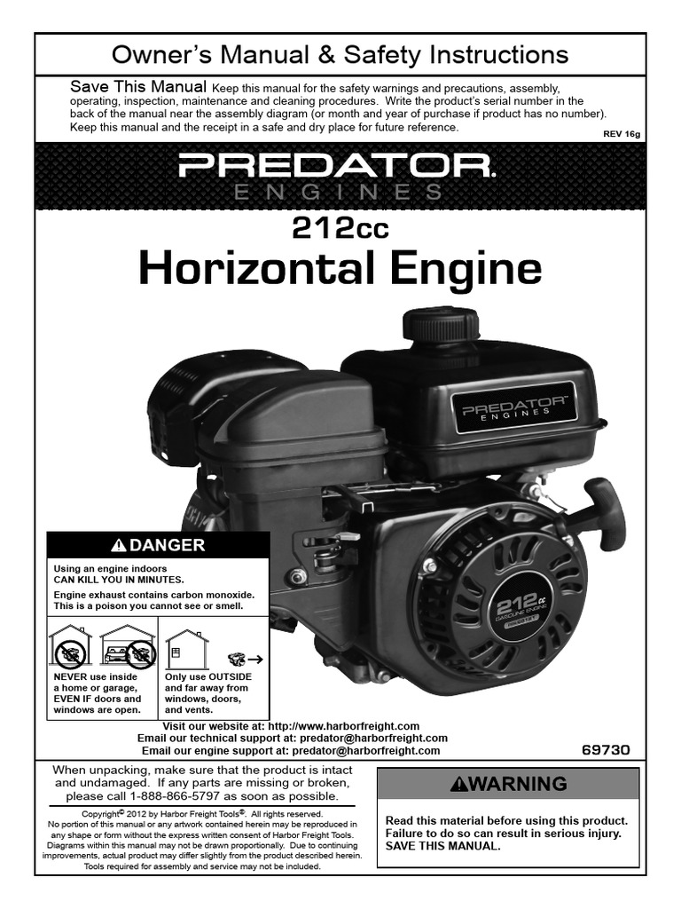 Predator 212 Engine Safety Manual | PDF | Gasoline | Carburetor