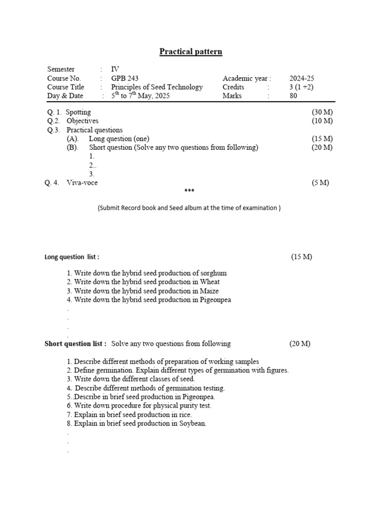 GPB 243 Practical Pattern | PDF | Seed | Legume