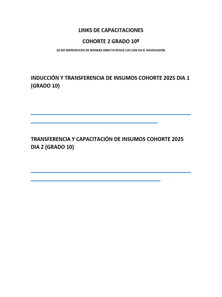 Links de Inducciones y Capacitaciones Grado 10º | PDF
