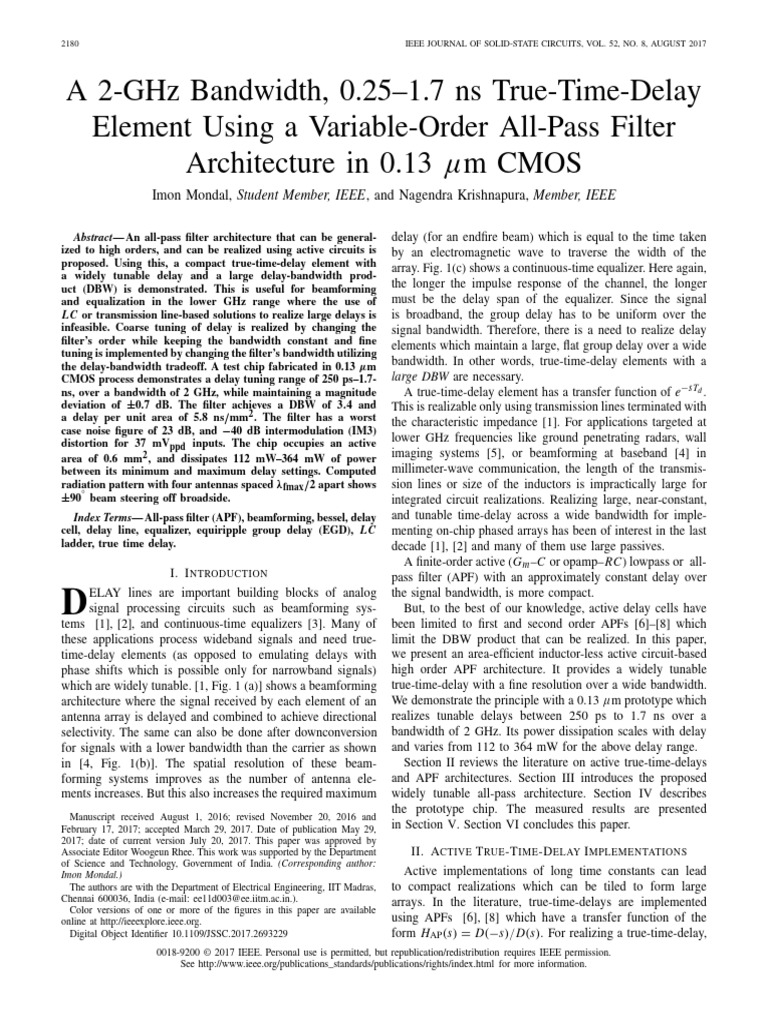 A 2-GHz Bandwidth 0.251.7 Ns True-Time-Delay Element Using A Variable ...