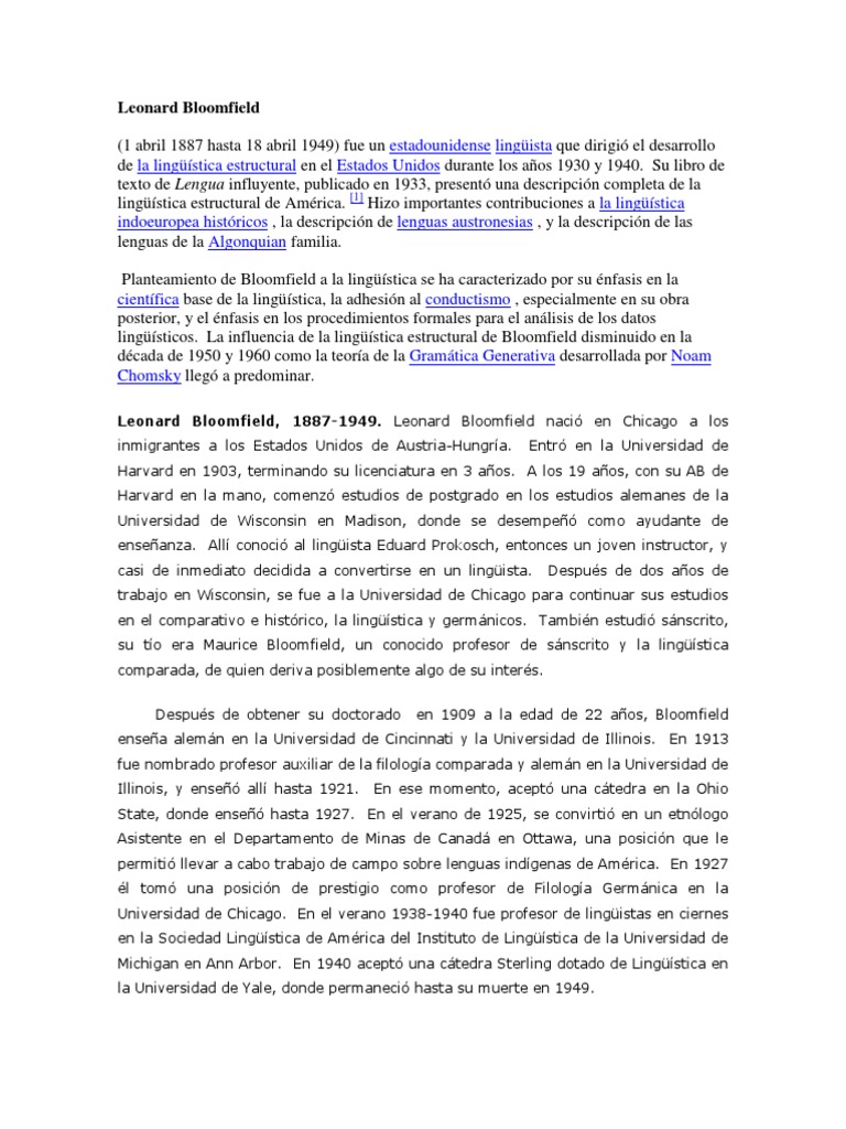 Leonard Bloomfield | PDF | Lingüística | Science