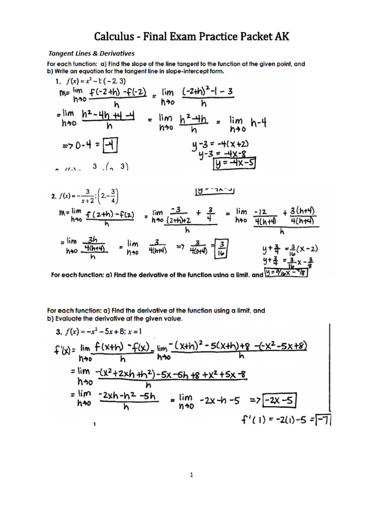 Calculus Practice Sheet - Final 24-25 - AK | PDF