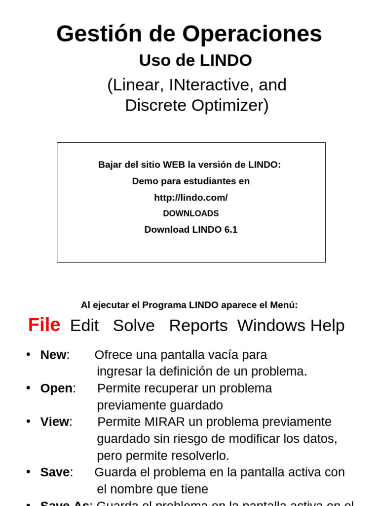 1 - 2 Software de Programación Lineal (LINDO) | PDF | Programación lineal | Software