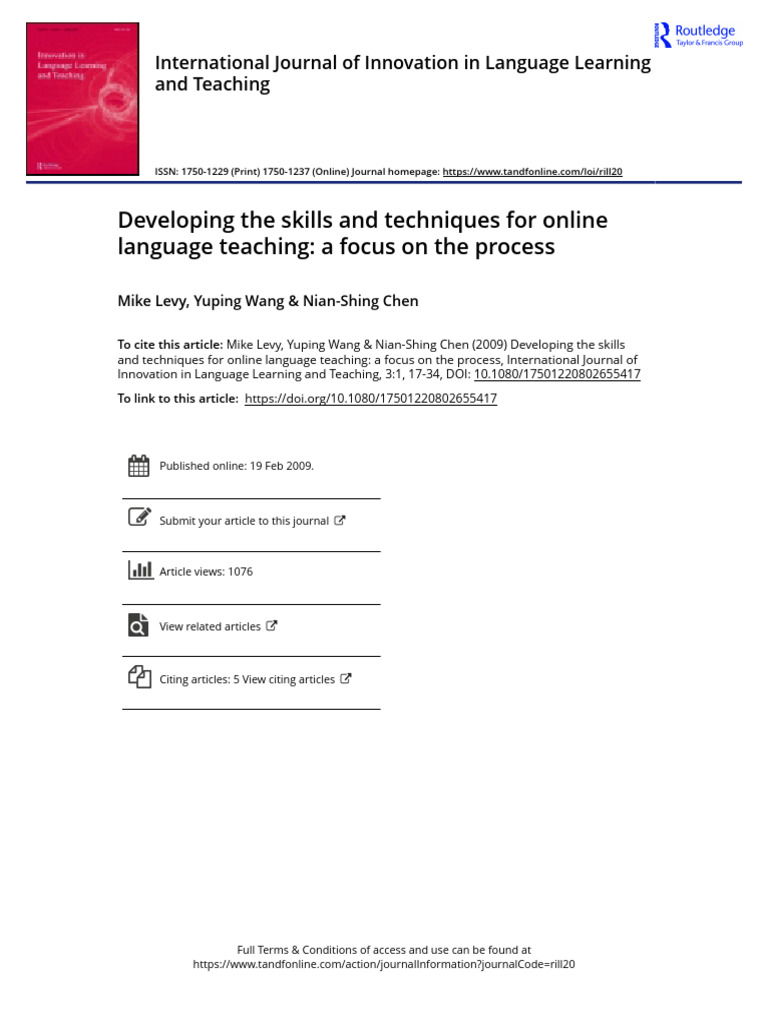 Developing The Skills and Techniques For Online Language Teaching A ...