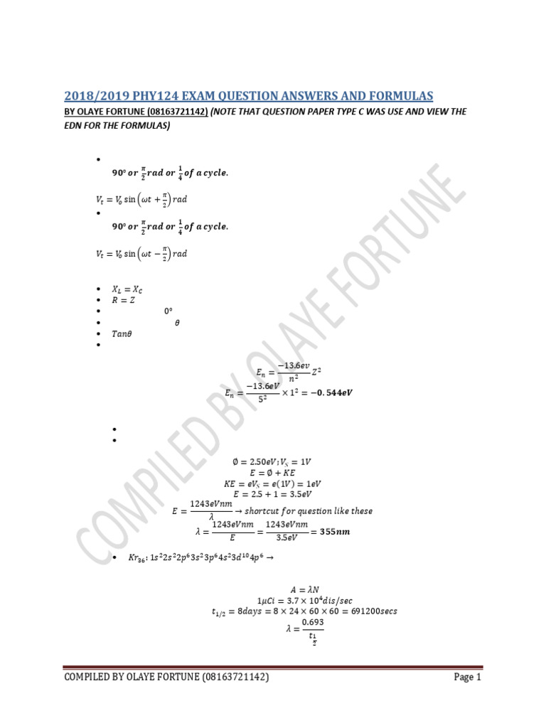 Phy124 2019 Answers by Olaye Fortune | PDF | Permittivity | Dielectric