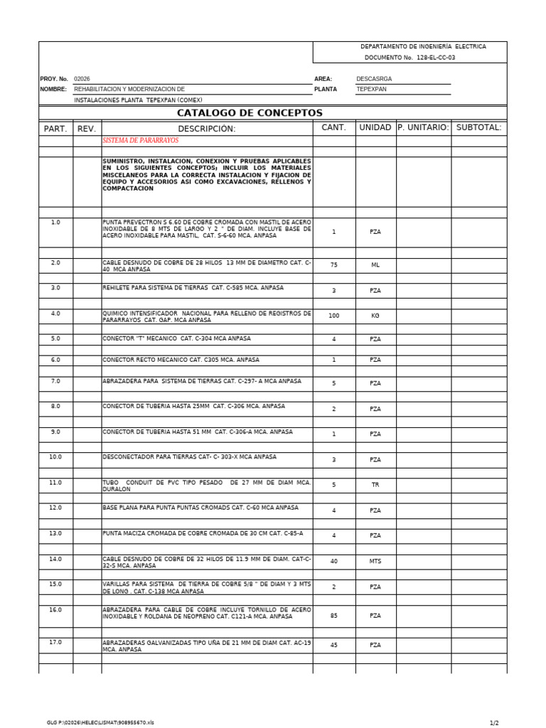 Catálogo de Materiales para Planta Tepexpan | PDF | Rieles | Bienes ...