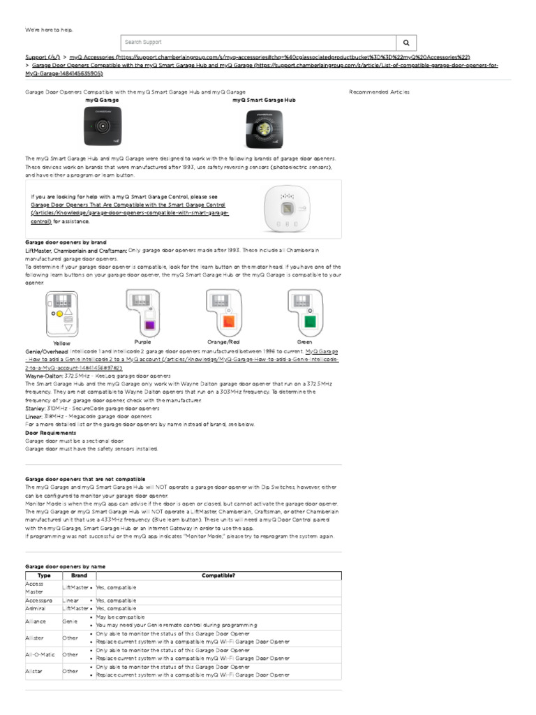 myQ Garage Opener Compatibility Guide | PDF