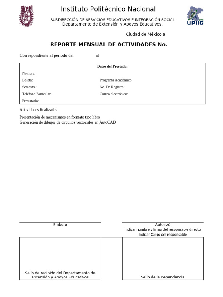 Reporte Mensual de Actividades IPN | PDF
