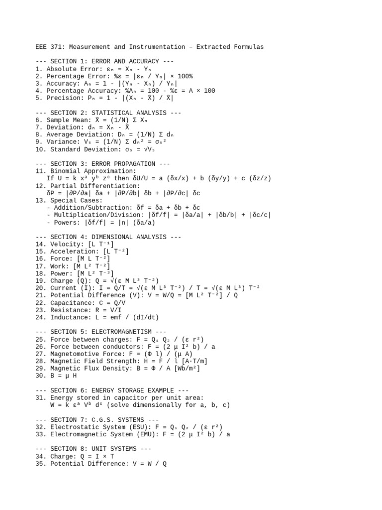 EEE 371 Extracted Formulas | PDF