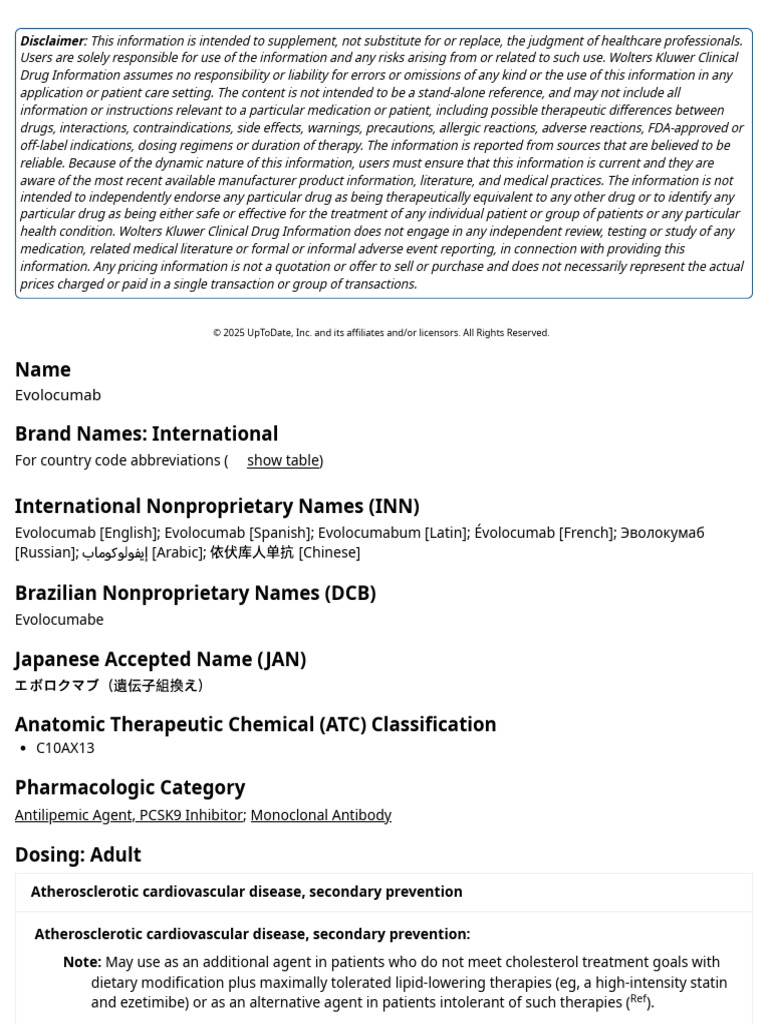 Evolocumab Dosing Guidelines and Indications | PDF ...