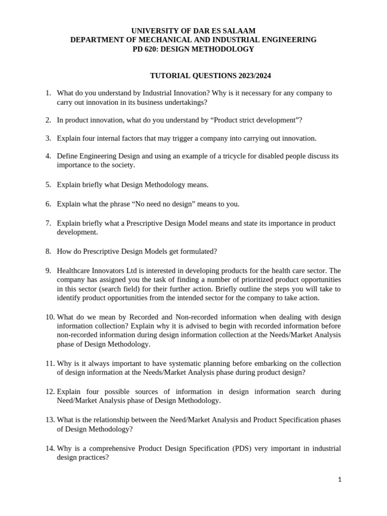 PD620 - Tutorial Questions 2023-2024 - 1 | PDF | Methodology