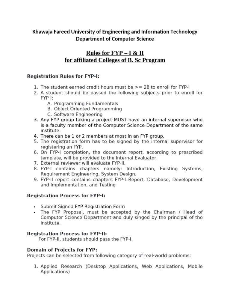 FYP Registration Rules for CS Students | PDF