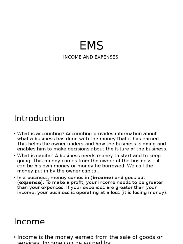 EMS Income and Expenses Explained | PDF
