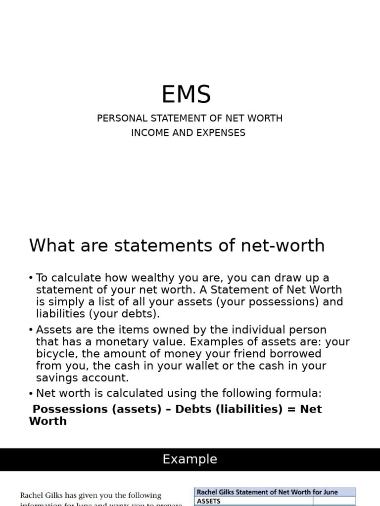 EMS Statement of Net Worth | PDF
