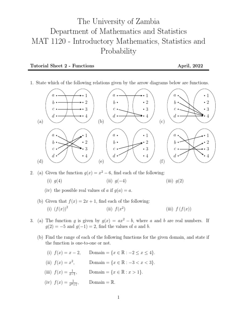Mat 1120 Tutorial Sheet 2 2021-22 | PDF | Function (Mathematics) | Functions And Mappings