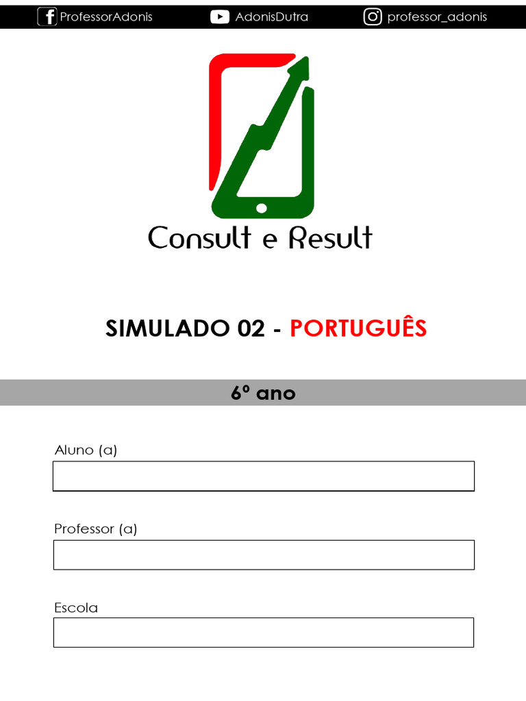 Simulado 02 - Português - 6º Ano (Blog Do Prof. Adonis) | PDF