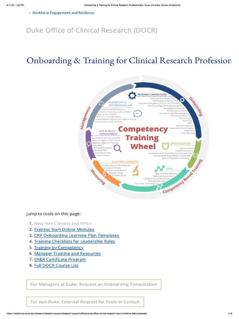 Onboarding & Training For Clinical Research Professionals - Duke ...