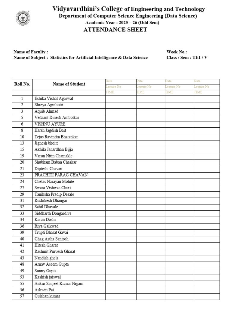 Attendance Sheet for Data Science Courses | PDF | Computing | Data