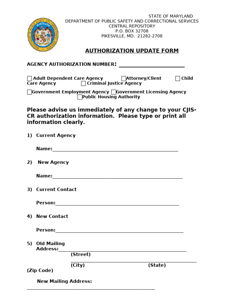 Authorization Update Form | PDF