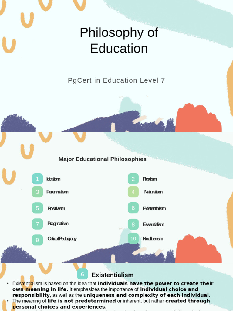 Major Educational Philosophies Overview | PDF | Pragmatism | Existentialism