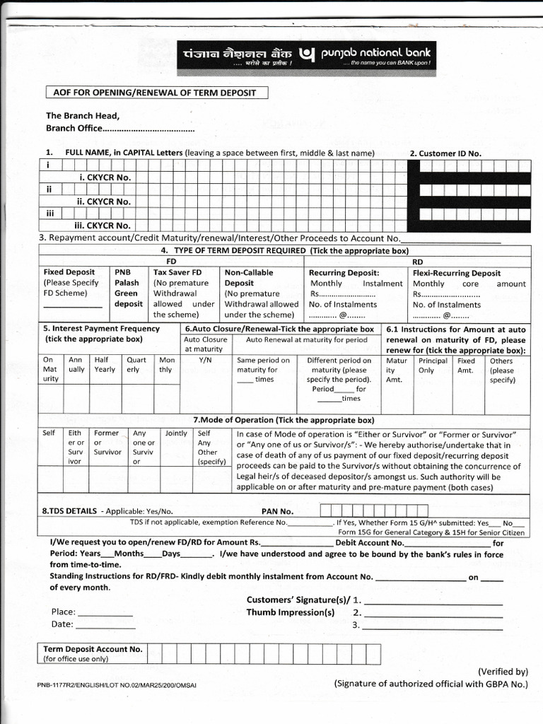 PNB FD Form | PDF