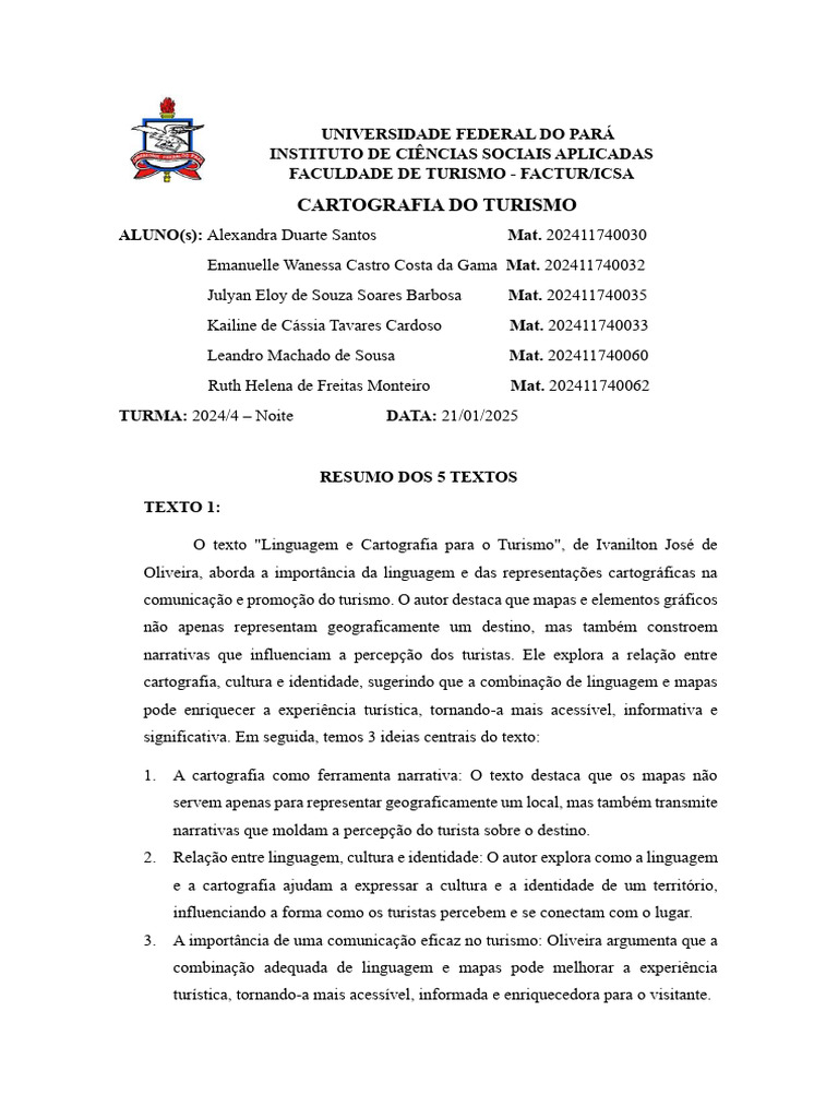 Resumo Dos 5 Textos de Cartografia Do Turismo | PDF | Turismo | Geografia