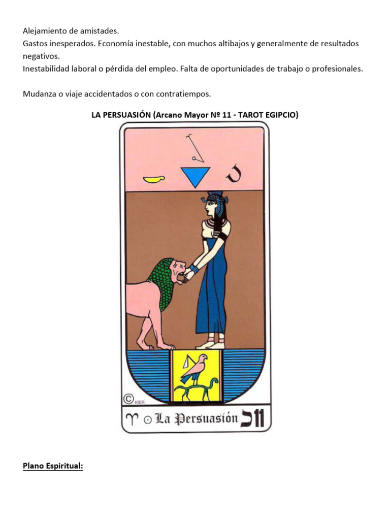 Arcano 11 - La Persuacion - Tarot Egipcio - Con Inversion | PDF | Amor
