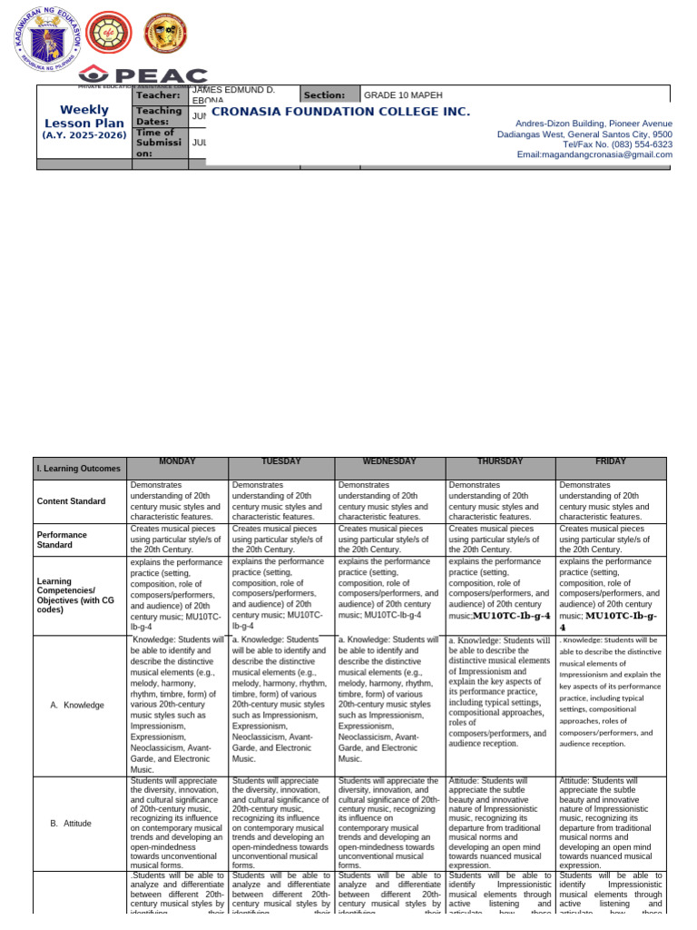 G10 MAPEH Q1week2 Music LP | PDF | Composers | Musicology