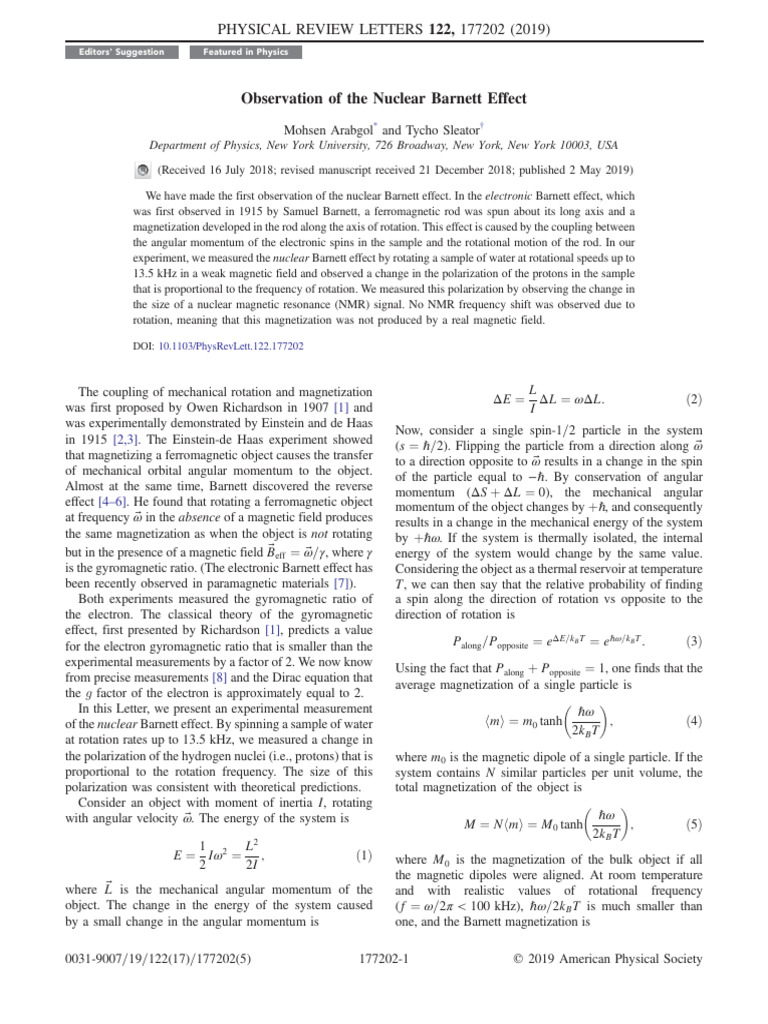 Observation of The Nuclear Barnett Effect - Arabgol | PDF | Spin ...