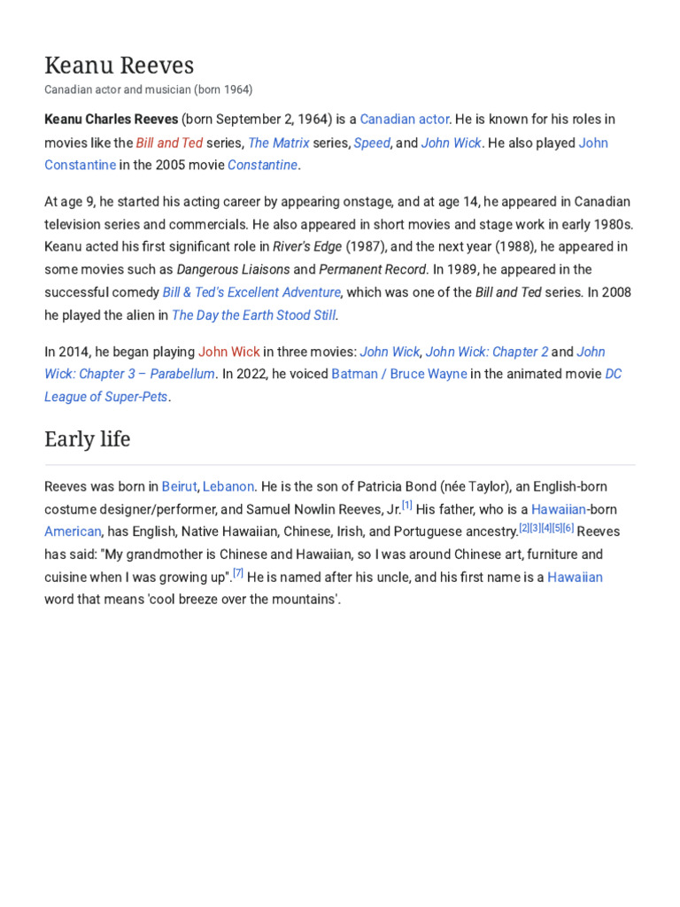 Keanu Reeves - Simple English Wikipedia, The Free Encyclopedia | PDF