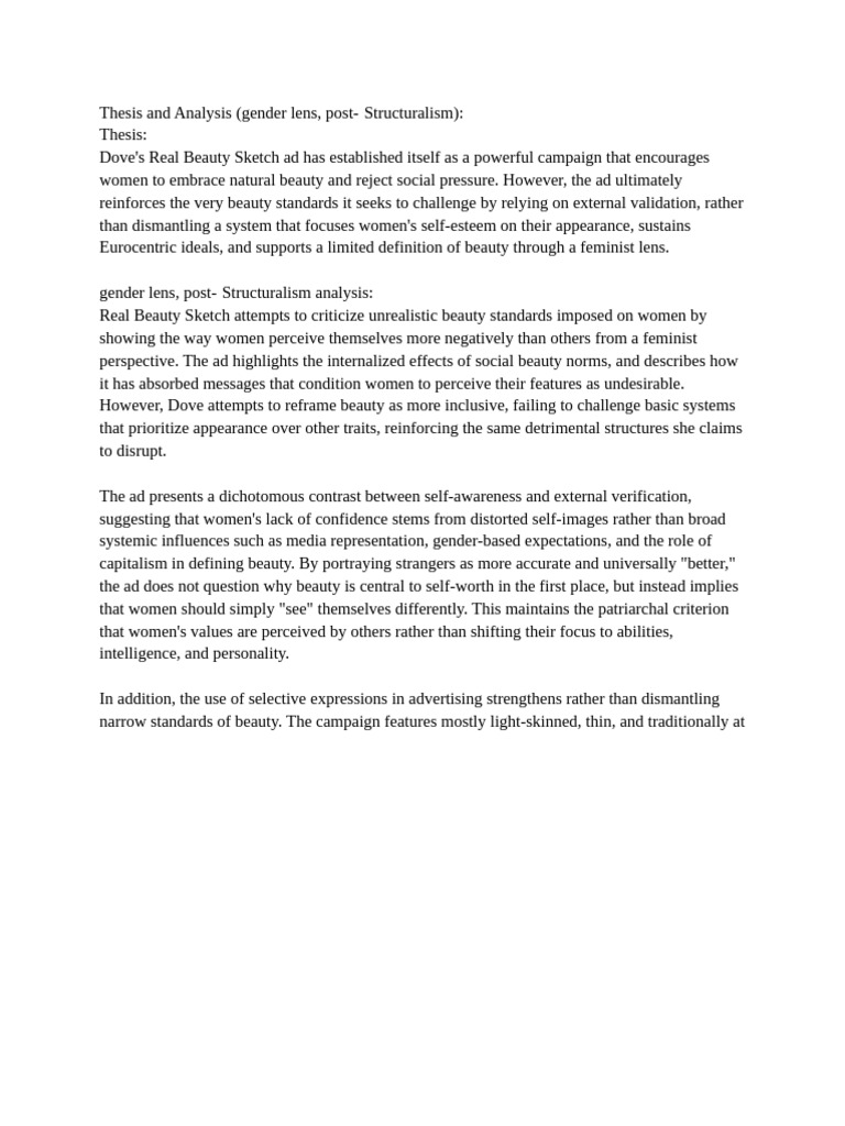 Dove's Real Beauty Sketch: A Critical Analysis | PDF