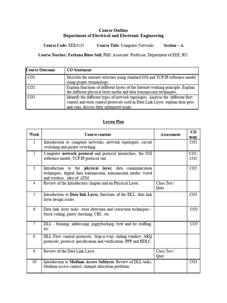 Computer Networks Course Outline EEE4133 | PDF | Computer Network ...