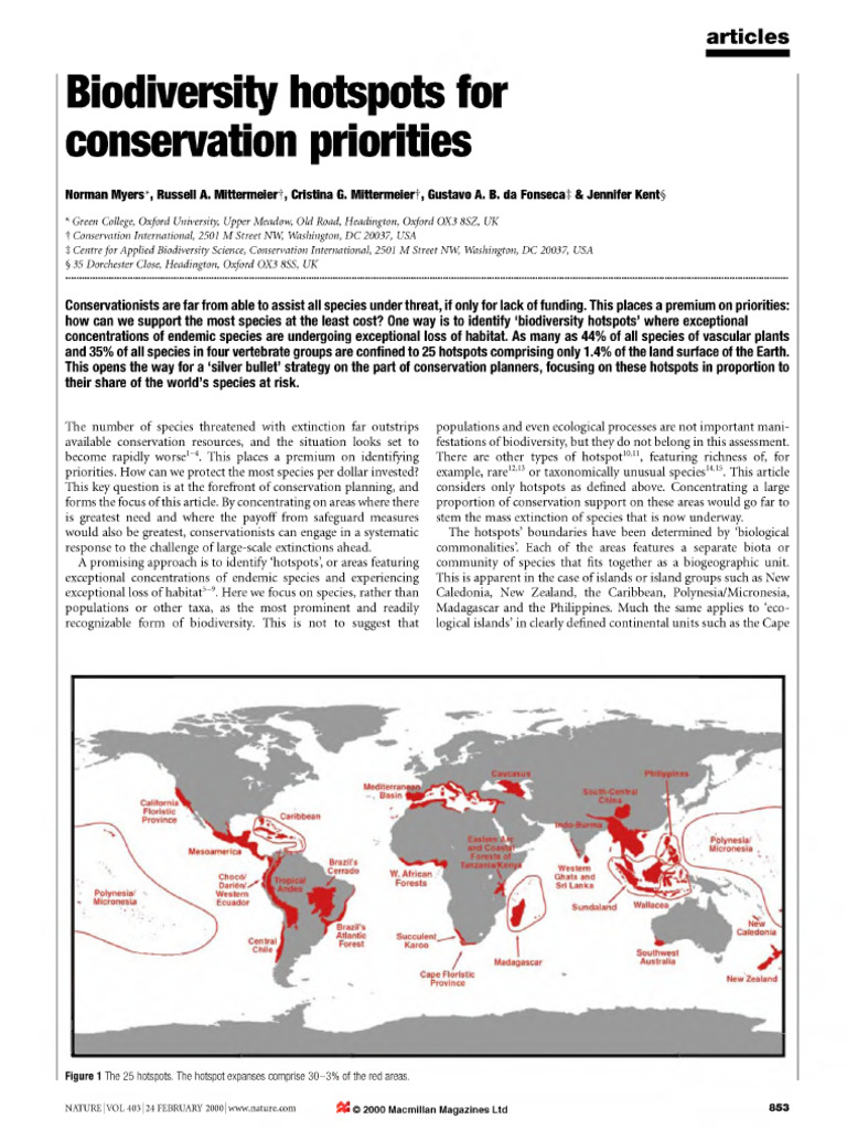Biodiversity Hotspots for Conservation | PDF | Conservation Biology ...
