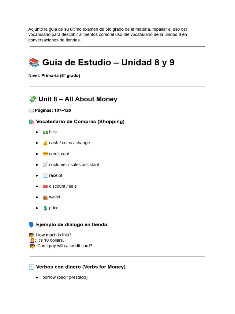 Guia de Estudio 5to Grado, Examen Final | PDF