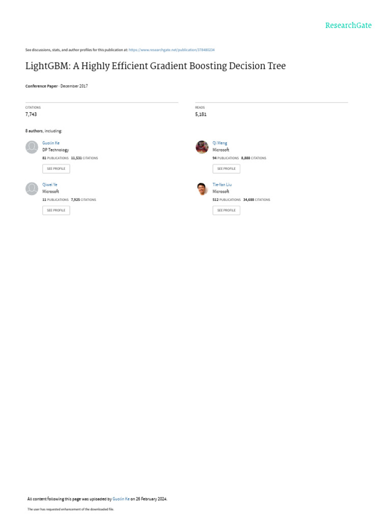 NIPS 2017 Lightgbm A Highly Efficient Gradient Boosting Decision Tree Paper | PDF | Artificial ...