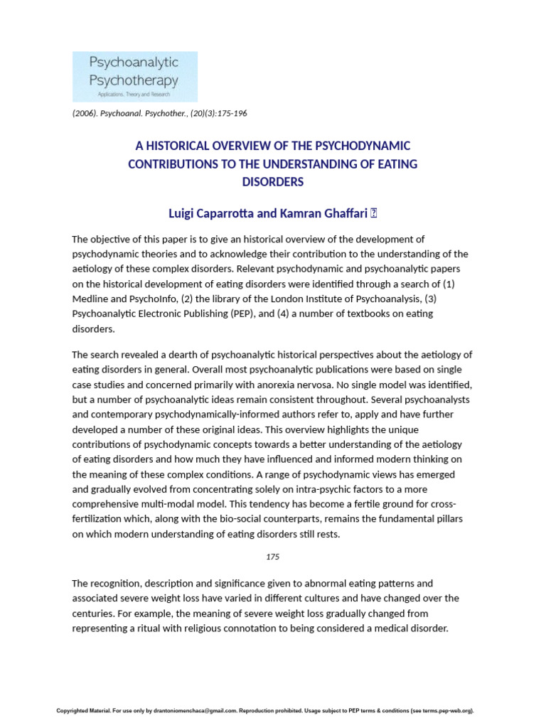 Historic Review of Understanding of Eating Disorders | PDF | Anorexia ...