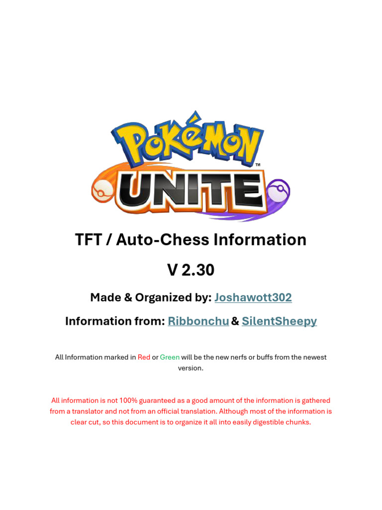 Pokémon Unite Auto Chess Guide v2.30 | PDF | Pokémon