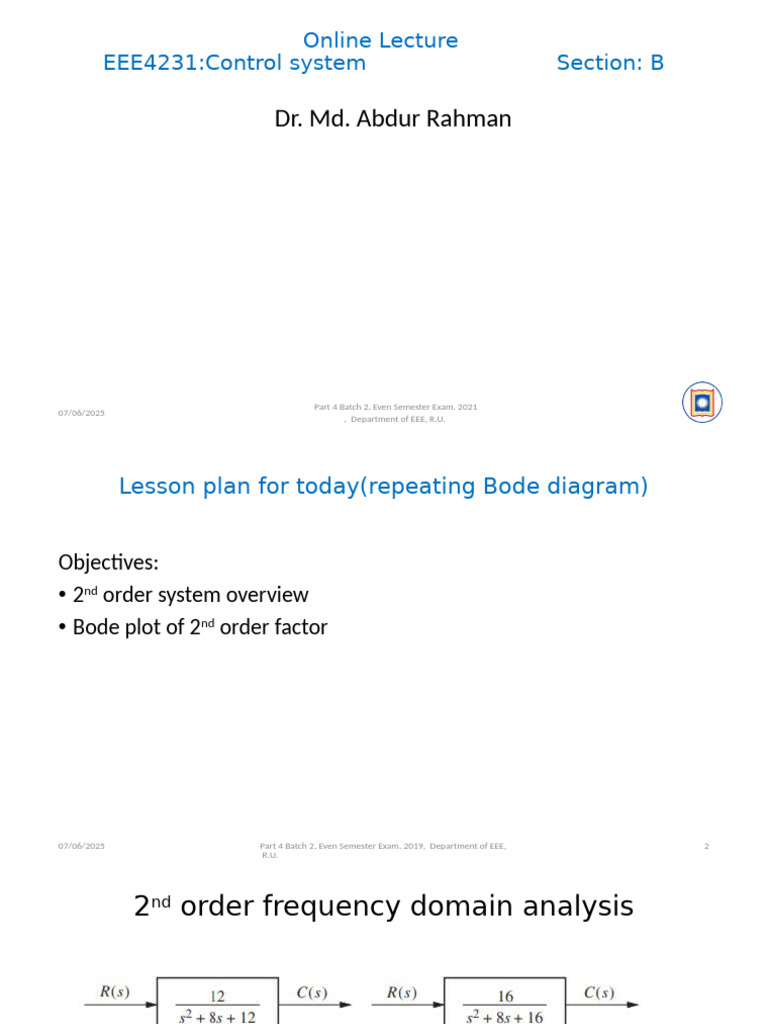 Abr Online Lecture 6 Bode Plot 2nd Order | PDF | Damping | Signal ...